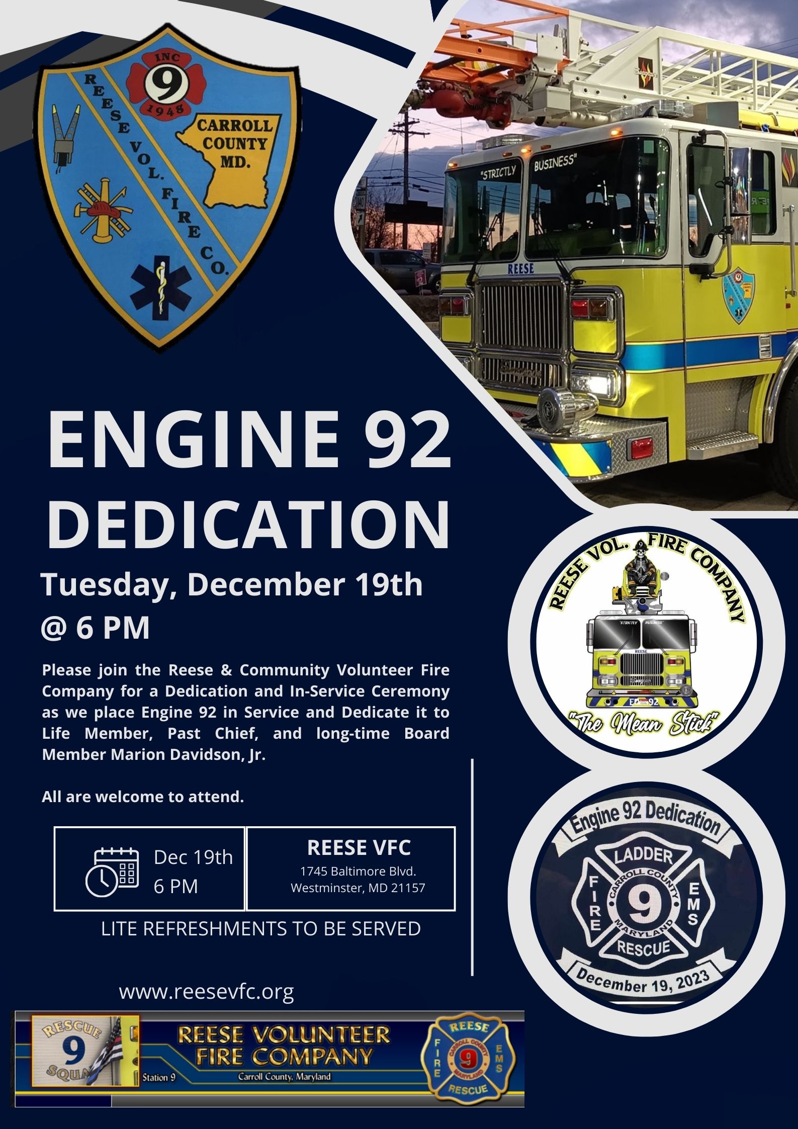 Engine 92 Dedication Ceremony - Reese & Community Fire Company